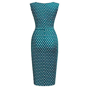 Miusol Women's Retro Ruffle Style Slim Work Pencil Dresss (Small, Acid Blue Polka Dot)