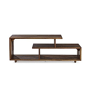 Walker Edison Meier Contemporary 2 Tier Asymmetrical Solid Wood TV Stand for TVs up to 50 Inches, 60 Inch, Amber