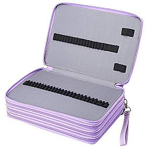 Shulaner 200 Slots Colored Pencil Case Organizer with Zipper PU Leather Large Capacity Pen Holder Bag (Purple)