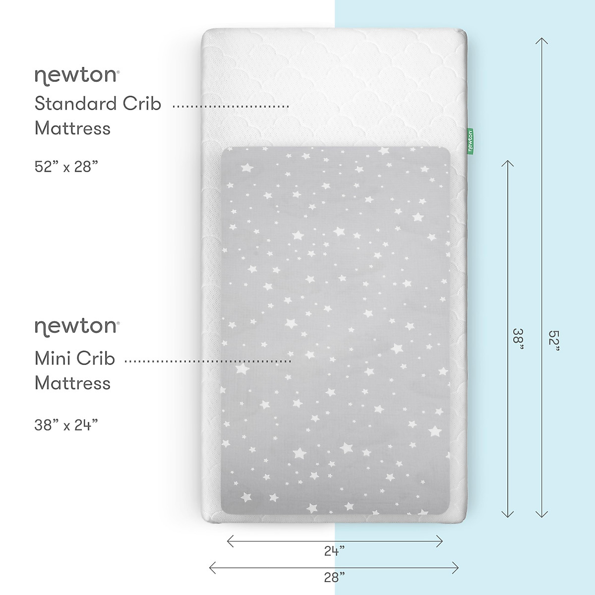Newton Baby Fitted Mini Crib Sheets (2-Pack) | Organic Muslin Cotton, Breathable & Soft Baby Sheets, Washable Baby Mattress Sheets, Fits Any Mini Sized Crib 24" x 38", Stardust Twilight Grey + White
