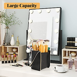 OCHEAL Makeup Brush Holders,Makeup Brush Organizer For Vanity,Portable Travel Makeup Brush Case, Makeup Artist Cosmetic Brushes Storage Bag Stand-Up Brush Cup Organizer-Black