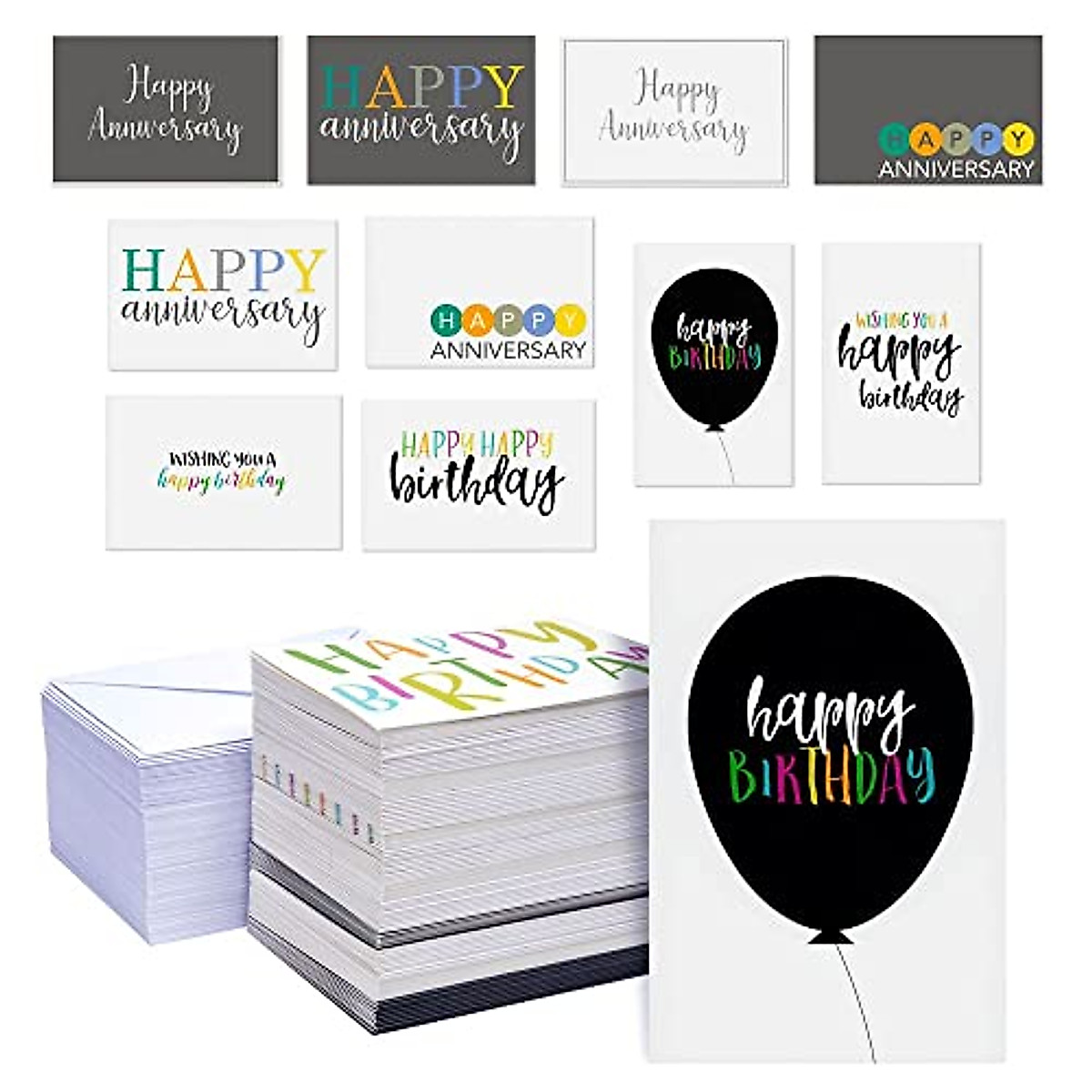 Best Paper Greetings 120 Pack Assorted Birthday and Anniversary Cards with Envelopes for Employees, Birthdays, Milestone Wedding Anniversaries, Blank Design (12 Designs, 4 x 6 Inches)