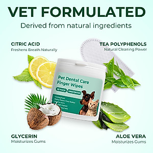 xuepett Dog Teeth Cleaning Wipes 50 Pack, Reduces Plaque and Freshens Breath, Dog Dental Wipes Dog Tooth Brushing Kit, No-Rinse Dog Toothbrush Finger Wipes Dental Care for Dogs Cats