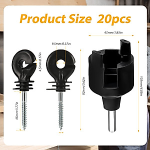 20pcs Electric Fence Insulator, Screw-in Insulator Fence Ring Post with a Insulator Socket Tool Self Tapping Wood Post Ring Insulators for Farm Animal (Black)
