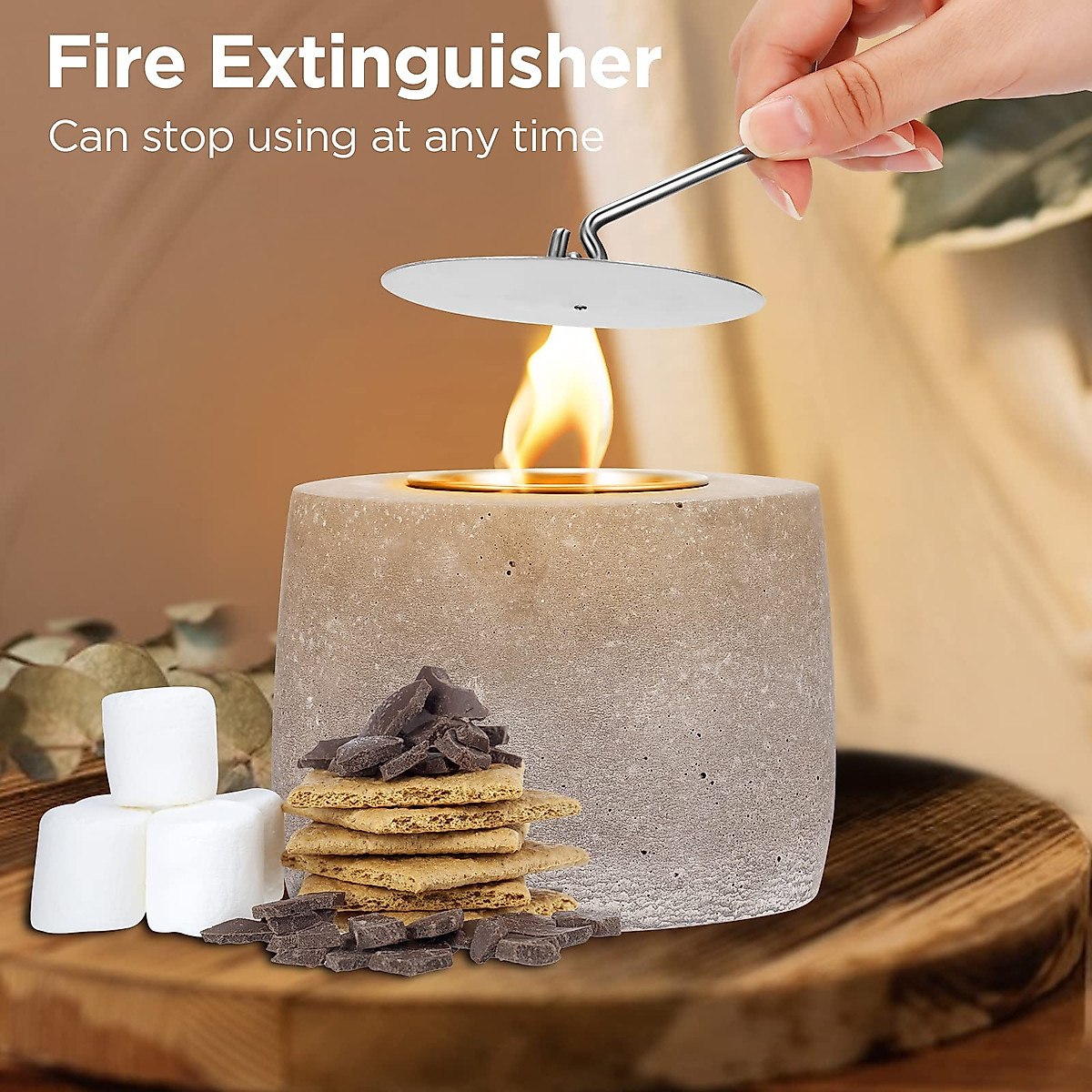 Tabletop Fire Pit - Table Top Firepit Concrete Table Top Fire Pit Bowl Smores Maker with Stylish Extinguisher Rubbing Alcohol Table Top Fire Pit Fireplace Mini Tabletop Fire Pit for More Marshmallow