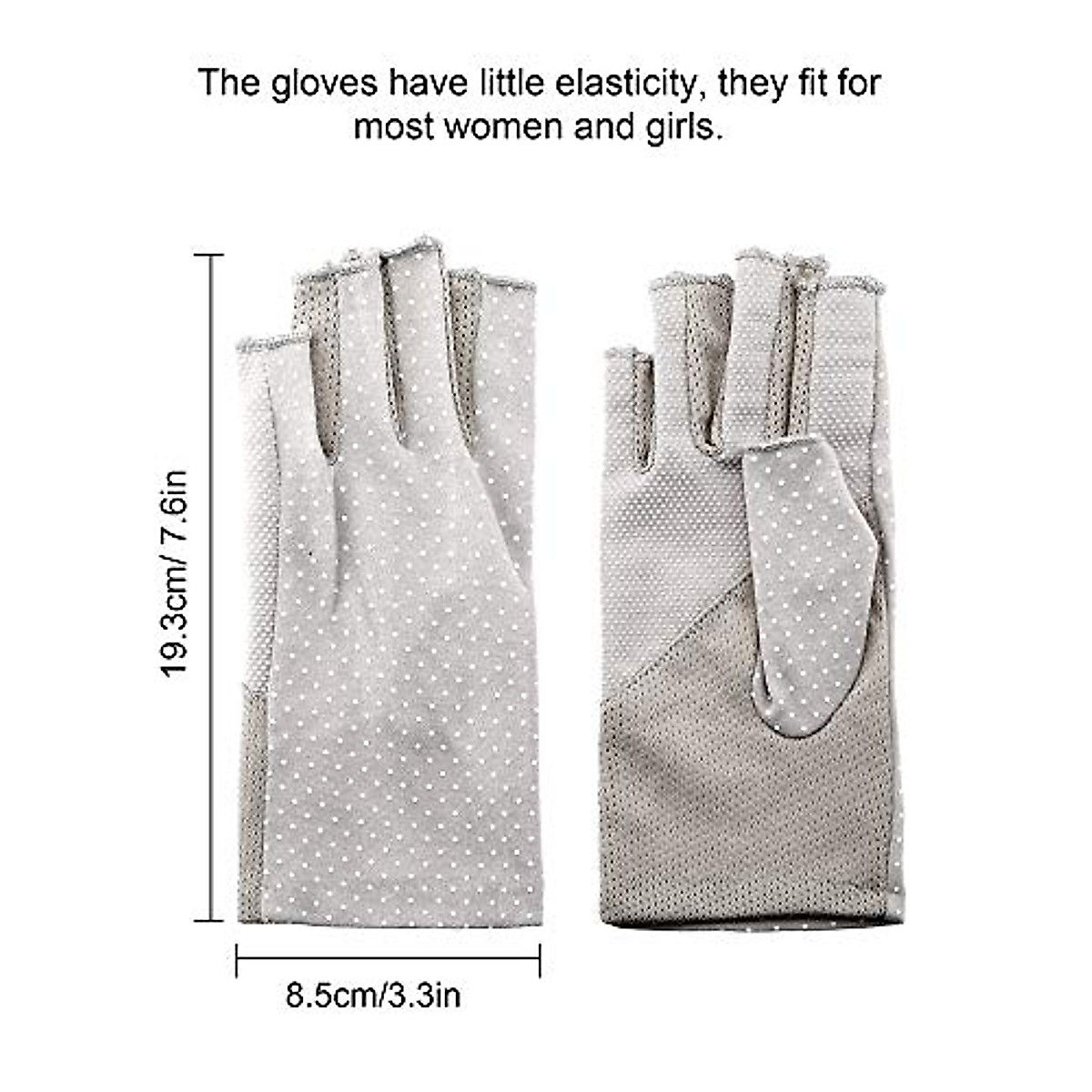 Maxdot 2 Pairs Sunblock Gloves Non Slip UV Protection Driving Gloves Summer Outdoor Gloves for Women and Girls (Gray and Khaki,Fingerless Style)
