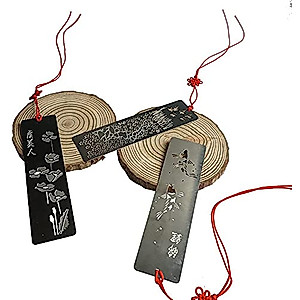 Metal Bookmarks 8 Pcs Hollow Art Stainless Steel Book Mark with Red Enless Knot, Bookmarks Gift for Men Women Book Lovers, Unique Book Marks Accessories