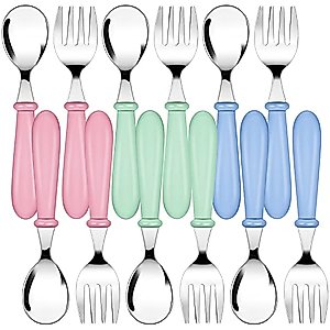 12 Pieces Kids Fork and Spoon Silverware Set Stainless Steel Utensils Flatware Round Handle Utensils Kids Silverware Cutlery Set for Home, Restaurant and Kitchen