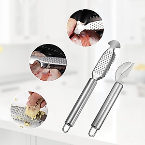 Klyuqoz Fish Scaler Remover, 4 Pack Fish Scale Knife, Stainless Steel 3-in-1 Fish Descaler Tool, Fish Peeler Open Belly and Dig Out Fish Cleaner Opener Tool Kitchen Accessory