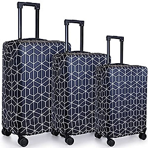 Sanwuta 3 Pcs Luggage Cover Washable Suitcase Protector Luggage Protector Suitcase Cover Anti Scratch Luggage Case Cover Fits 18-28 Inch Luggage, 3 Sizes (Geometric Style)
