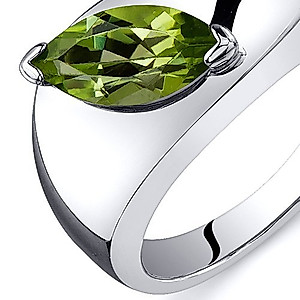 PEORA Peridot Museum Solitaire Ring for Women 925 Sterling Silver, Genuine Gemstone Birthstone, 1 Carat Marquise Shape 10x5mm, Size 7