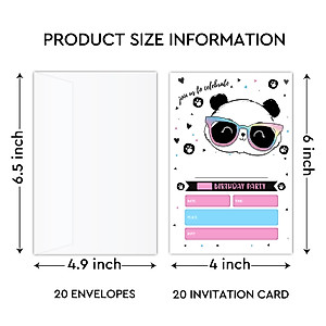 YUEXLL Rainbow Cute Panda Birthday Party Invitations Cards with Envelopes, Animal Party Invitations, Birthday Celebration Supplies, Double-sided Fill-in bday Invites for Boys Girls - C02