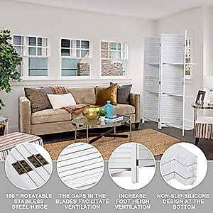 Room Dividers and Folding Privacy Screens 4 Panel 69 Inch Tall Portable Room Seperating Divider w/ 3 Display Shelves Solid Wood Room Partitions and Dividers Freestanding for Home, Office, Restaurant