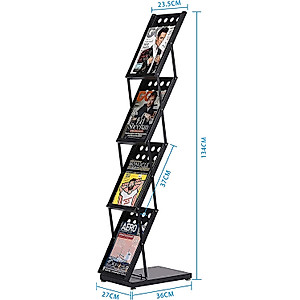 ARNOTEKS Foldable Brochure Display Stand Magazine Catalog Literature Rack Portable 4 Pockets with Carrying Bag，Stable Not Easy to Deform for Exhibitions Trade Show and Office Retail Store（Black）