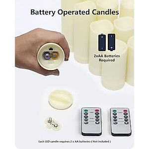 salipt Flameless Candles, LED Flickering Candles Set of 10 (H 4" 5" 6" 7" xD 2.2") Waterproof Candles, Resin Plastic, Indoor Outdoor Use,Ivory