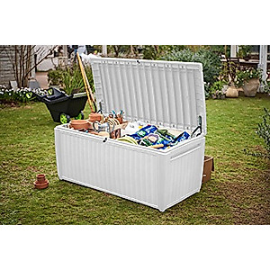 Keter Sumatra 135 Gallon Resin Rattan Look Outdoor Deck Box for Patio Furniture Cushions, Garden Tools, Toys, and Pool Storage