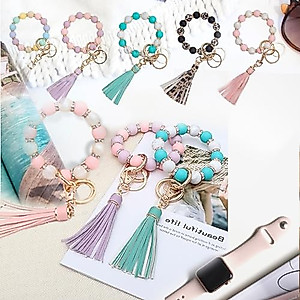 Cloud pie Keychain Wristlet for Women Girls, Silicone Car Key Rings with Zircon & Tassel Bangle Card Holder