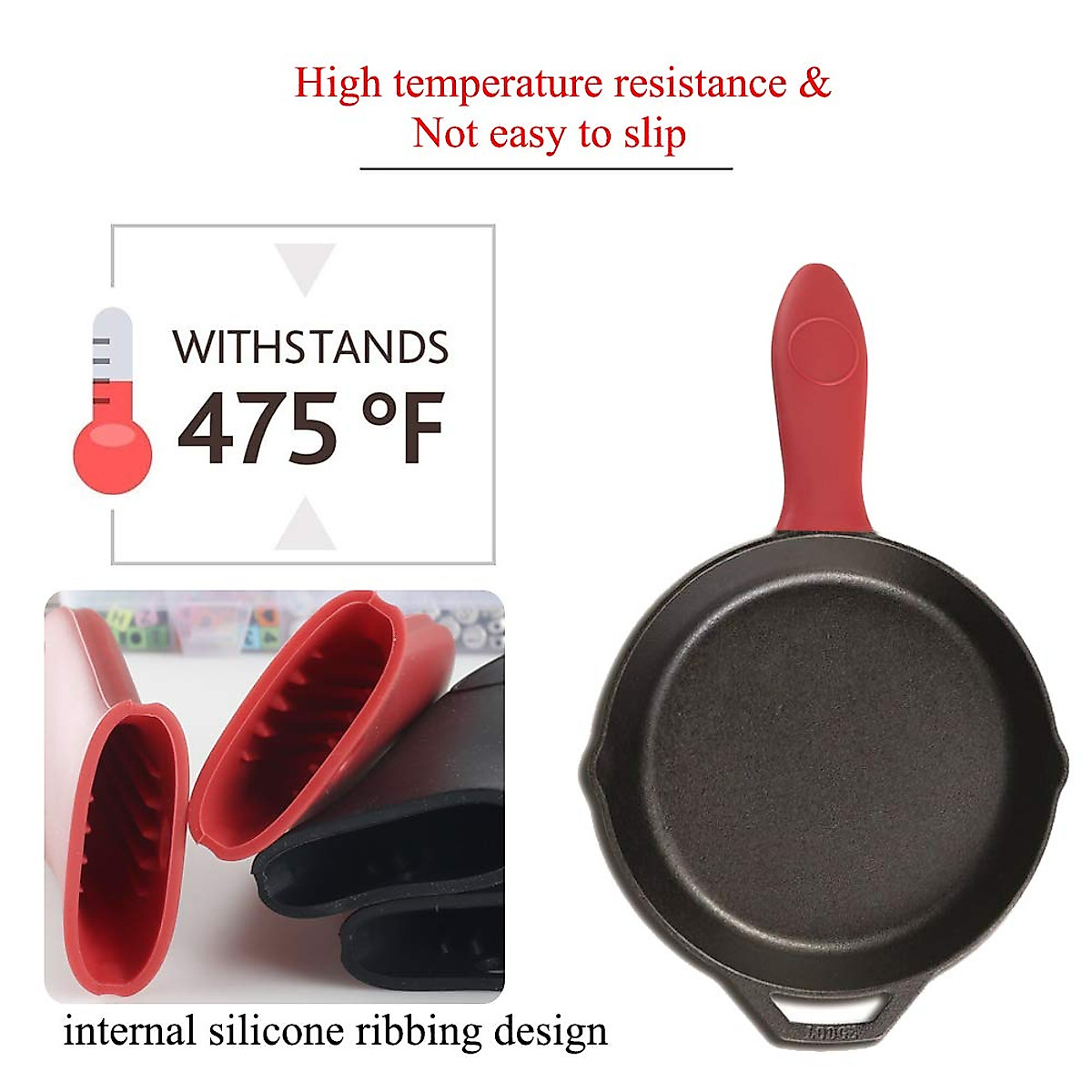 NACTECH Silicone Hot Handle Cover Heat Resistant Silicone Handle Grip Non Slip Cast Iron Skillet Handle Cover Kitchen Accessory Protects Hands from Hot Pan Handles