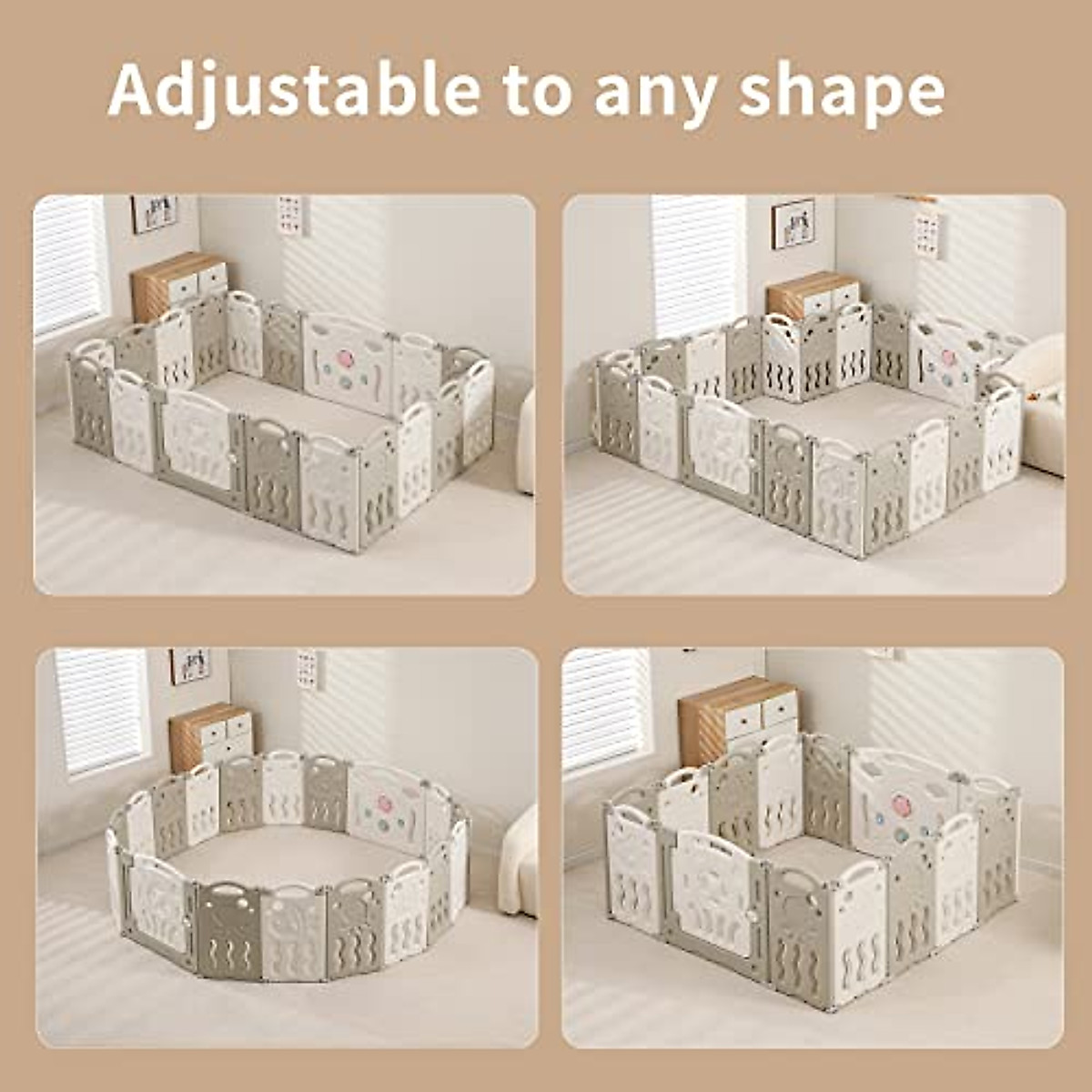 IFLETH Baby Fence Folddler Toddler Playpen Kids Safety Play Center Yard Baby Playpen, Adjustable Shape, Portable Design for Indoor Outdoor Use (22 Piece Set, White+Grey)