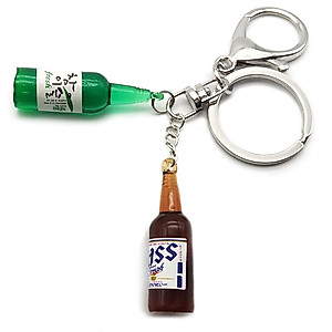GARASANI Korean Soju and Beer Bottle Miniature Key Chain Key Ring Unique Bottle (Soju and Beer)