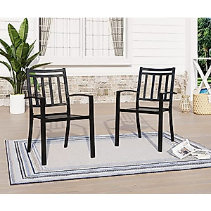 Sophia & William Outdoor Chairs Black Metal Patio Dining Chairs Set of 2,E-Coating Metal Stackable Lawn Chairs,Wrought Iron Outdoor Metal Dining Chairs for Garden Backyard,300 lbs