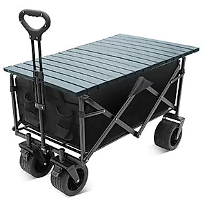 220kg Collapsible Wagon, Heavy Duty Utility Garden Cart, Foldable Wagon Stroller with Wide PU Shock Absorbing Wheels for Outdoor Beach Camp Grocery La