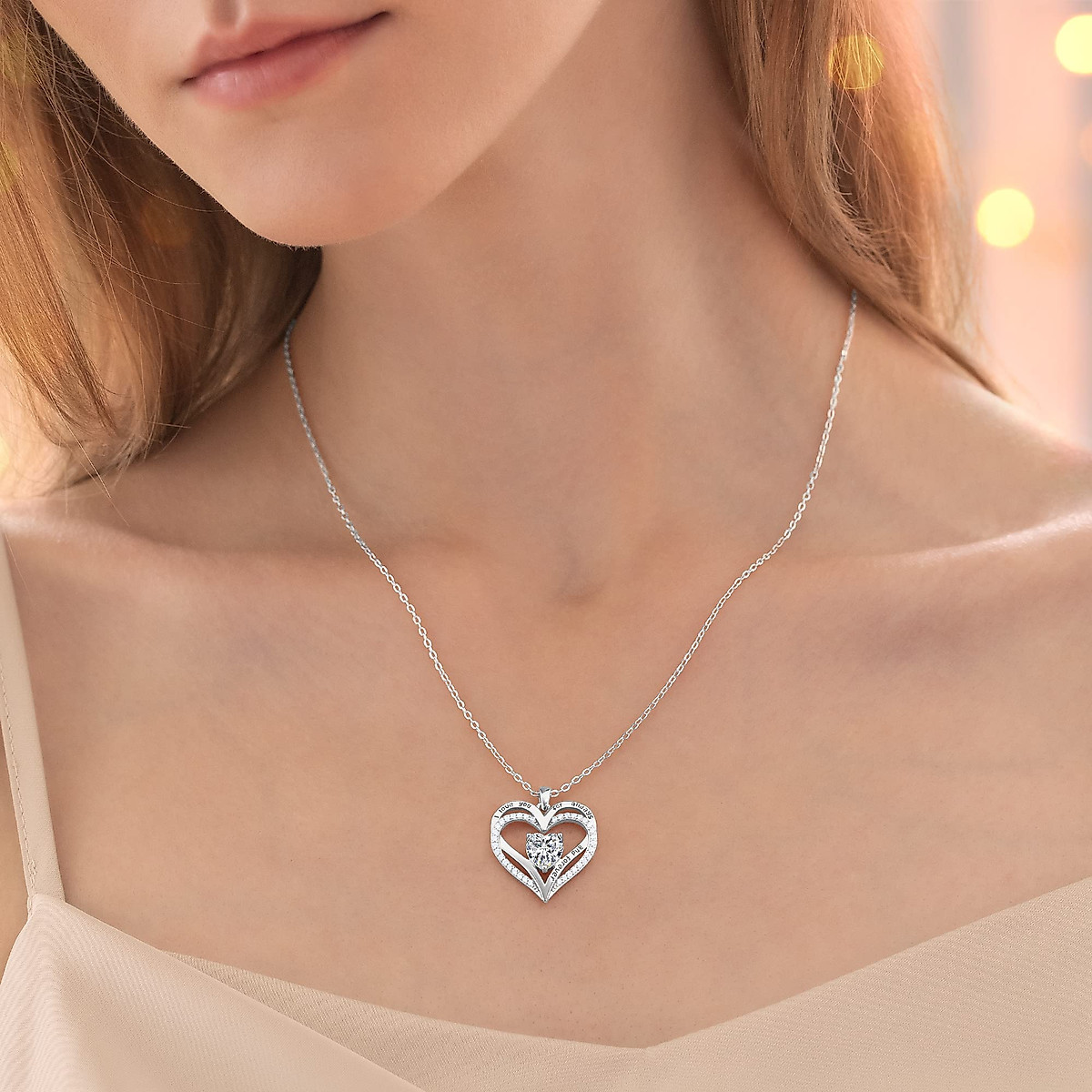 CDE Necklaces for Women,925 Sterling Silver Forever Love Heart Pendant Necklace,Birthday Ideal Jewelry Gift for Wife Mother Her