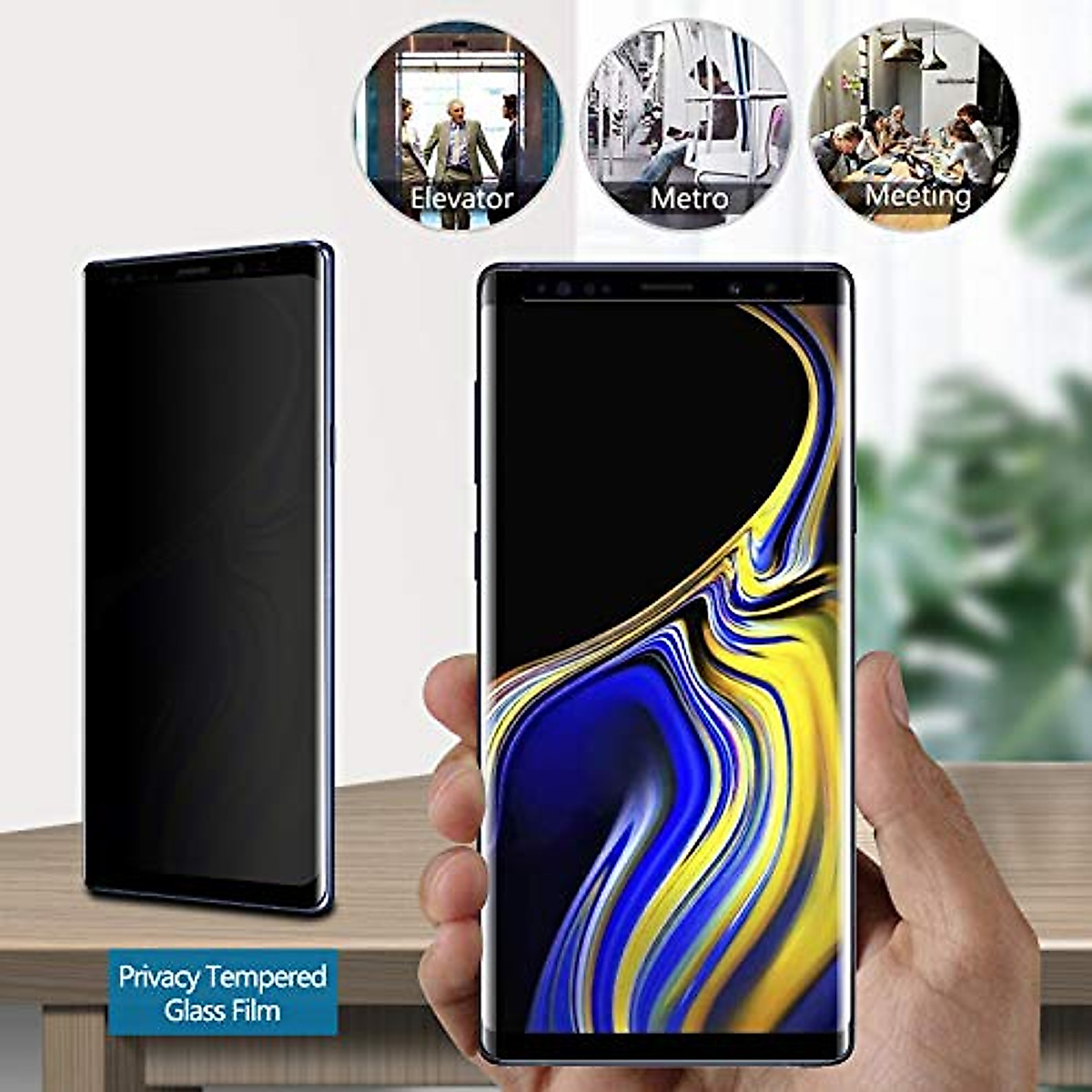 SURBUID (2 Pack) Galaxy Note 9 Screen Protector Privacy Tempered Glass, 3D Curved Edge [Not Full Coverage] Easy Install Anti Spy/Scratch 9H Hardness Case Friendly Shield Compatible Note 9