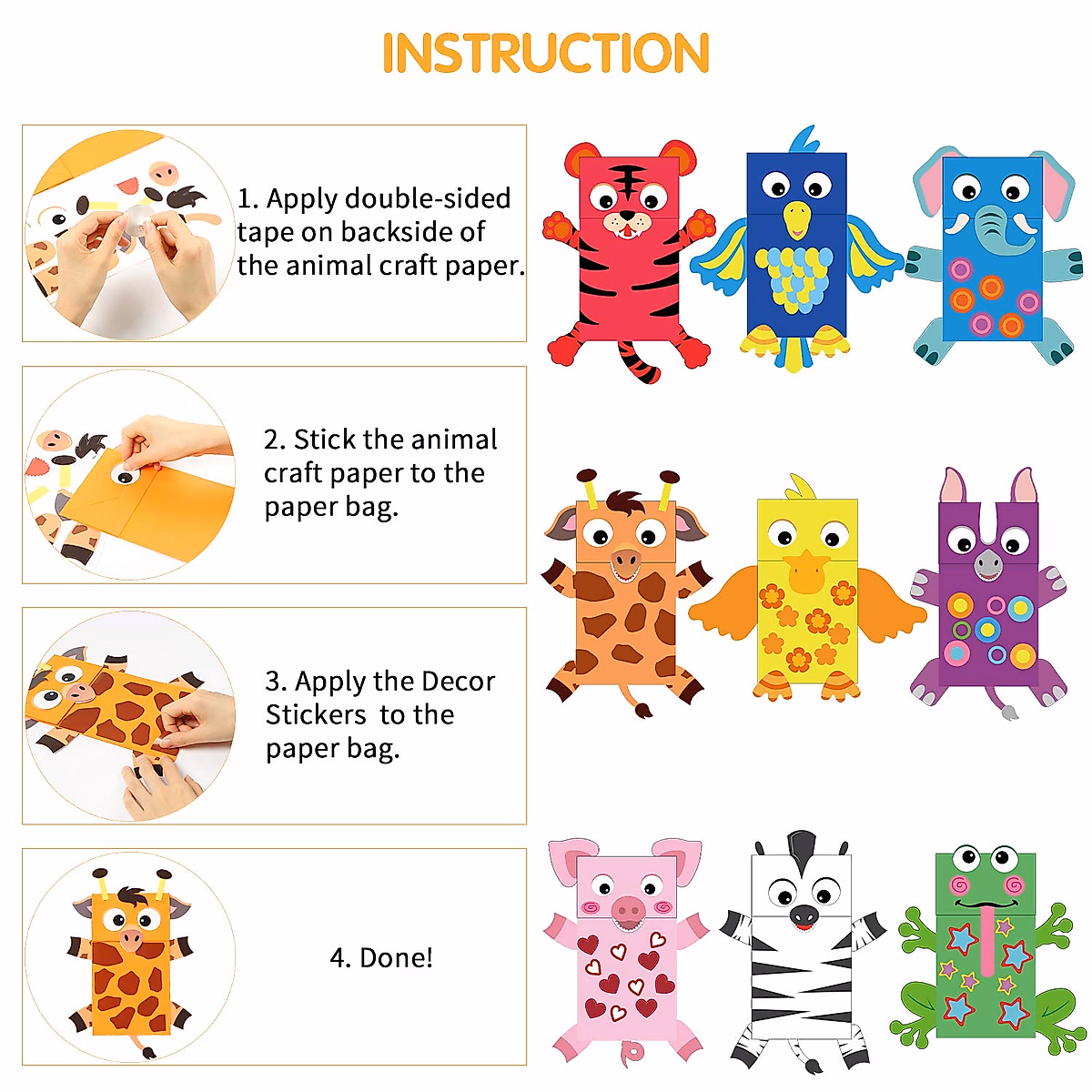 WATINC 9Pack Hand Puppet Art Craft Paper Sock Puppets DIY Making Your Own Puppet Kits Party Favors Wiggle Googly Eyes Storytelling Party Supplies Imaginative Play Birthday Party for Boys Girls