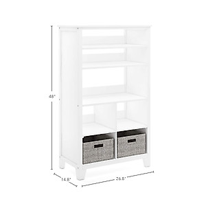 Martha Stewart Kids' Tall Bookcase - Creamy White: 48 Inch Wooden Storage Organizer Cubby with Fabric Bins for Playroom and Bedroom