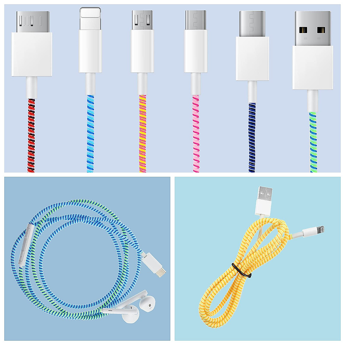 Frienda 15 Pcs Spiral Cable Protector Colorful PVC Spiral Phone Charger Headphone Cable Saver for USB Data Wire, Prevent Pets(45.3 Inch)