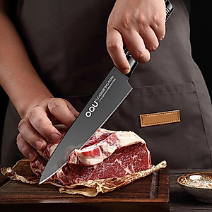 OOU! Kitchen Knife Set with Block, 15 Pieces High Carbon Stainless Steel Knife Block Set, Professional Chef Knife Set with Built-in Sharpener, Ergonomic Handle