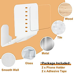 Desing Wish Wall Phone Holder, Wall Mount Phone Holder Adhesive Cell Phone Stand Acrylic Phone Wall Mount for Bed, Desk, Shower, RV/ Motor Home (2 Pack White)