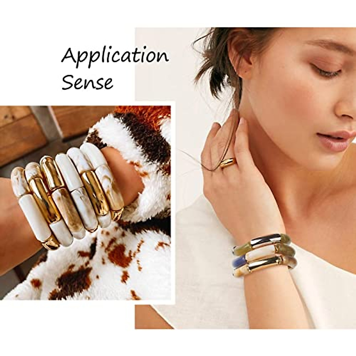 Boutigem 120pcs Chunky Curved Tube Acrylic Beads Imitation Gemstone Loose CCB Plastic Beads Rhinestone Spacer Beads Elastic Thread DIY Stacking Stretch Bracelet Bangle Making Kit