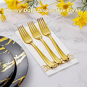 Goodluck 50 Pack Gold Plastic Forks, Heavy Duty Gold Forks Disposable, Gold Plastic Cutlery Perfect for Weddings, Parties, Dinners
