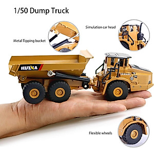 HuiNa Construction Toys, Pack of 3, Construction Vehicle Models Including Wheel Loader, Excavator and Dump Truck, Toy Trucks for Boys and Girls, 1:50 Scale Design