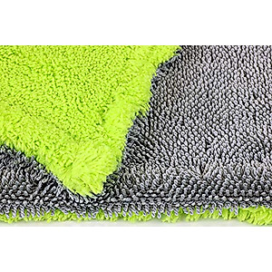 [Amphibian] Dual Side Microfiber Car Drying Towel - One Side Twist, One Side Plush - 20"x30" (Green/Gray)