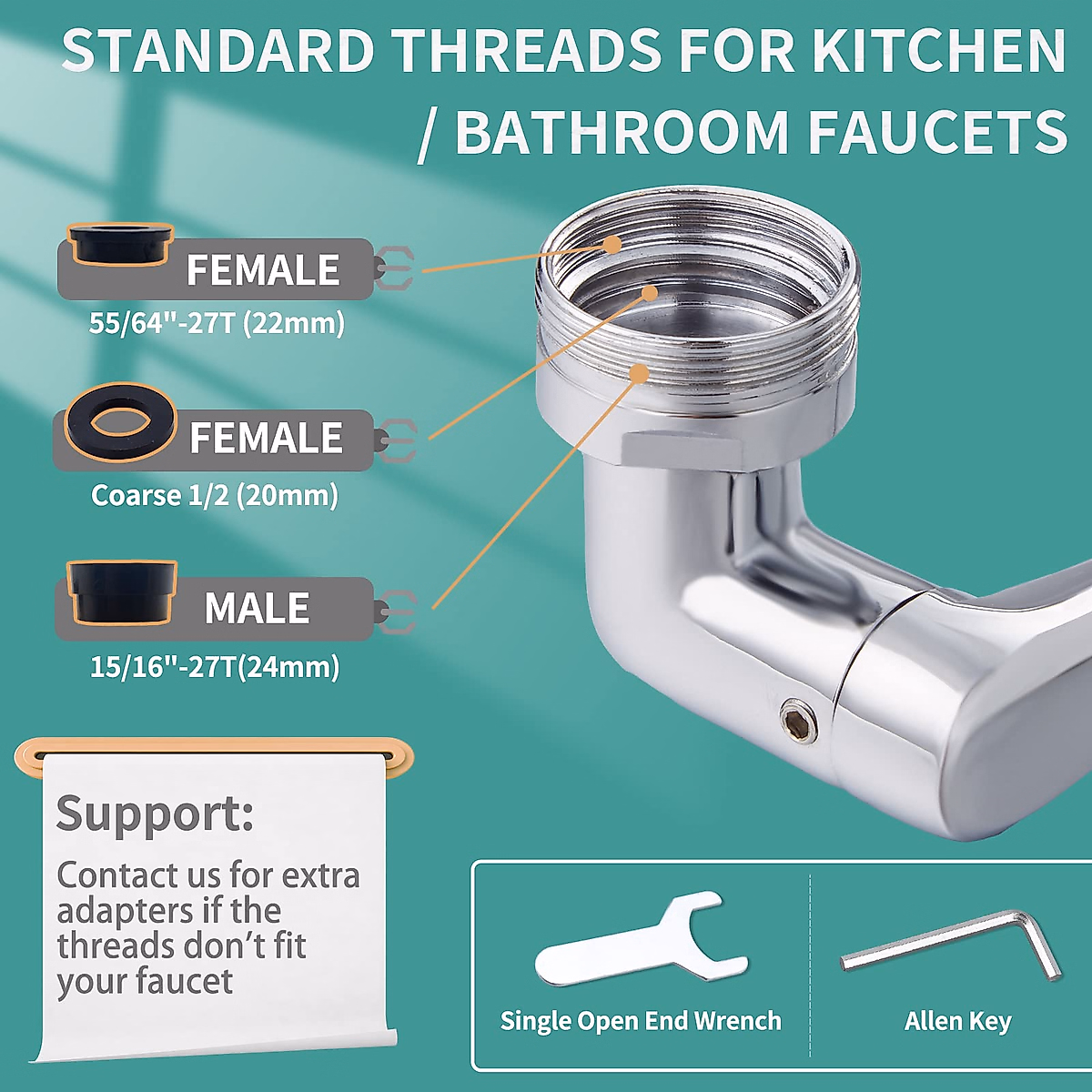 CECEFIN 1080°Rotating Faucet Extender Double Extension - Swivel Long Arm Robotic Faucet Aerator for Bathroom Kitchen Sink, Universal Spout Spray Attachment 2-Mode Outlet Face/Hair/Toddlers Hands Wash