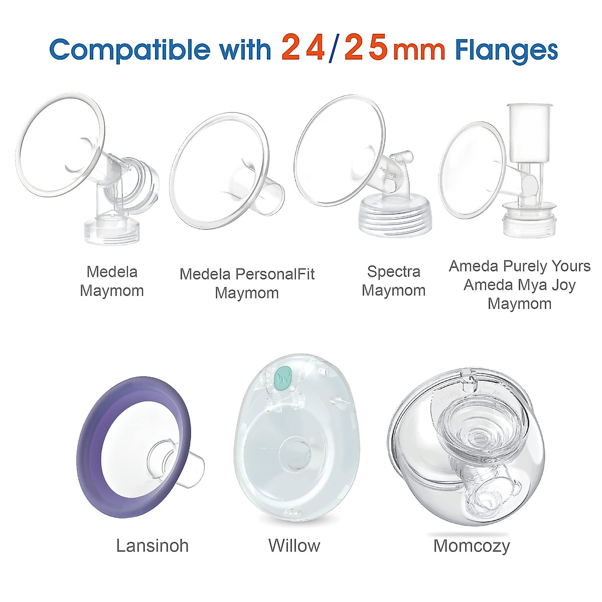 Maymom Flange Inserts 21mm (Long) Compatible with Medela 24mm PersonalFit Shield, Spectra 24mm, Freemie 25mm Cup, Willow 24 mm Cup, Compatible with Momcozy Wearable 24mm Cup (S9, S10, S12); 2pc/pk