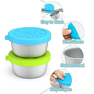 Stainless Steel Condiment Containers with Leakproof Food-grade Silicone Lids, Portion Bento Box and Mini Sauce Container of Kids Lunch to Go for Snack, Dessert, Souffle, Salad Dressing (MIX, 6 Pack)