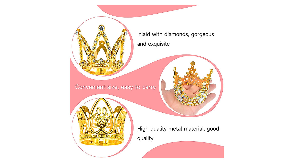 Gold Crown Cake Topper - 30 Mini Crowns for Weddings & Birthdays