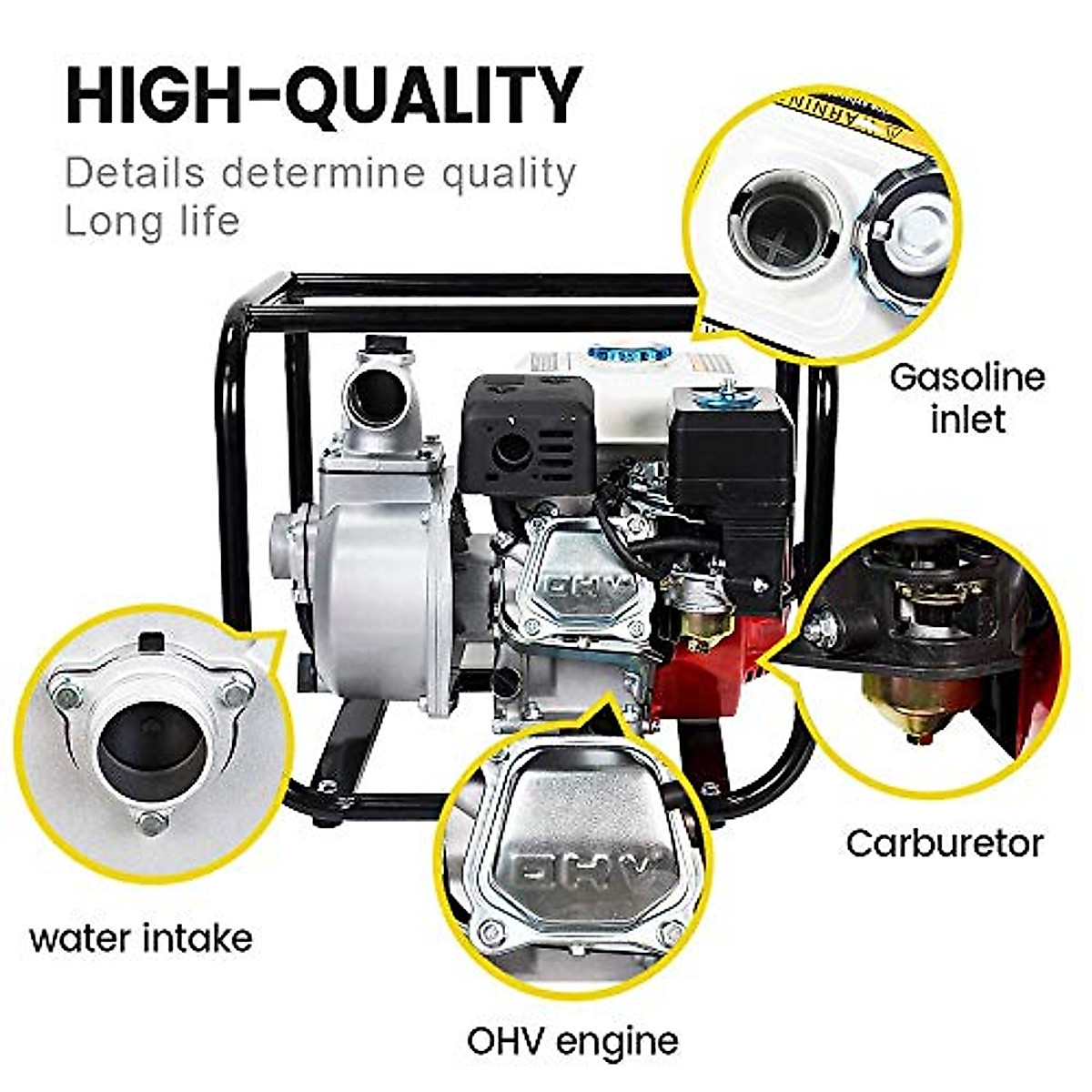 ECO LLC Gas-Powered Water Transfer Pump 2 Inch 160CC 158GPM Heavy Duty Semi-Trash Clean Water Pump Gasoline Engine for Pool Water Remove, lawn garden Irrigate