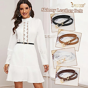 JASGOOD 4 Pack Women Skinny Leather Belt for Pants Jeans Ladies Thin Waist Belt for Dress