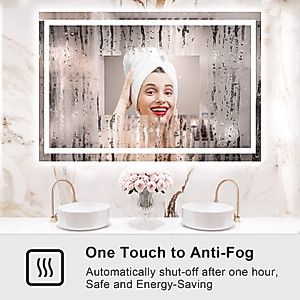 LUSPAZ Led Bathroom Mirror for Wall 72x48 Inch with Front and Backlit Lights, Double LED Vanity Mirror with Lights, Anti-Fog, Shatter-Proof, Memory, Stepless Dimmable Wall Mirrors