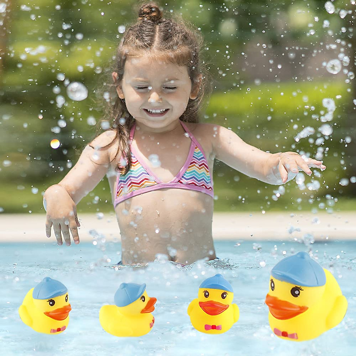 Bath Duck Toys 4Pcs Family Rubber Ducky Float&Squeak Baby Toddlers Preschool Bathtub Shower Toy (Yellow)