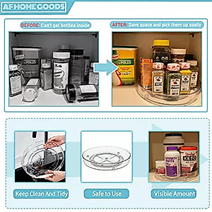AF Home Goods Food Grade BPA Free Clear Lazy Susan 2 Pack, 10.6 Inch Kitchen Cabinet Turntable Organizer, Spinning Storage Container for Fridge Pantry Vanity Bathroom Countertop Makeup