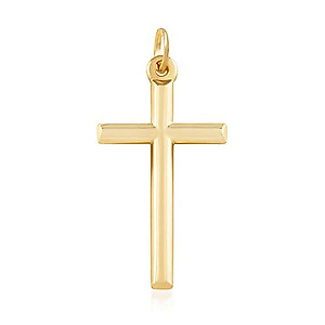 JULIETTE COLLECTION 14K Yellow Gold Rounded Edge Cross Religious Pendant/Charm for Men and Women