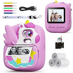 CAMCLID Kids Camera Instant Print, 12MP & 1080P Instant Camera for Kids with 32G Card & Print Paper, Selfie Digital Video for Toddler,Christmas Birthday Gifts for Girls Boy Age 3-12 (Purple)