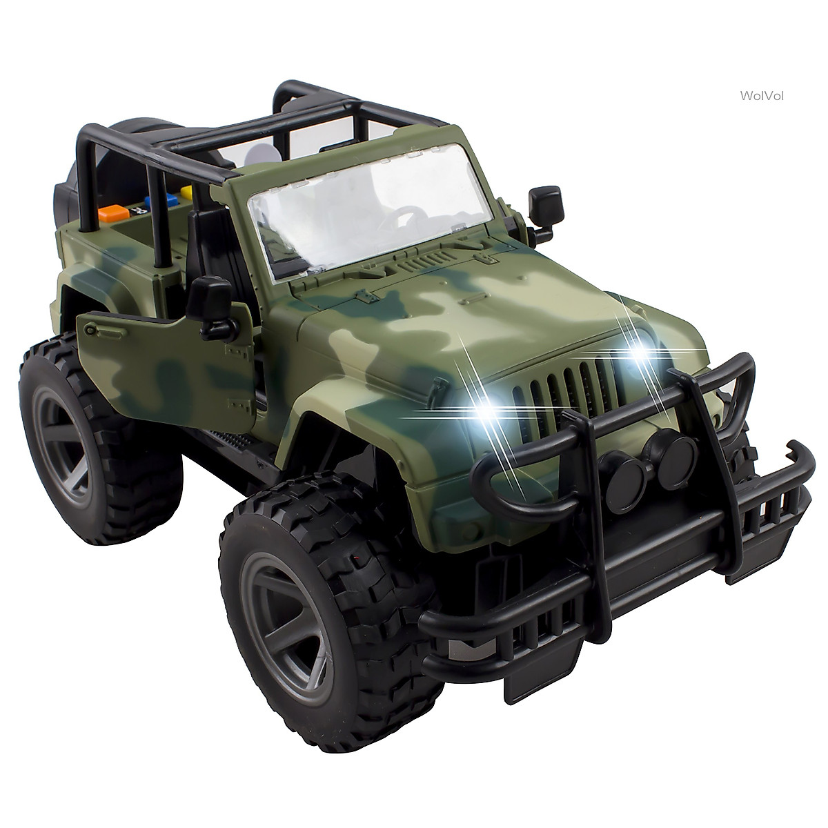 WolVolk Off-Road Military Fighter Car Toy - Friction Powered Toy Vehicle with Fun Lights & Sounds - 2 Doors Open - Great Gift for All Occasions for Kids Boys & Girl