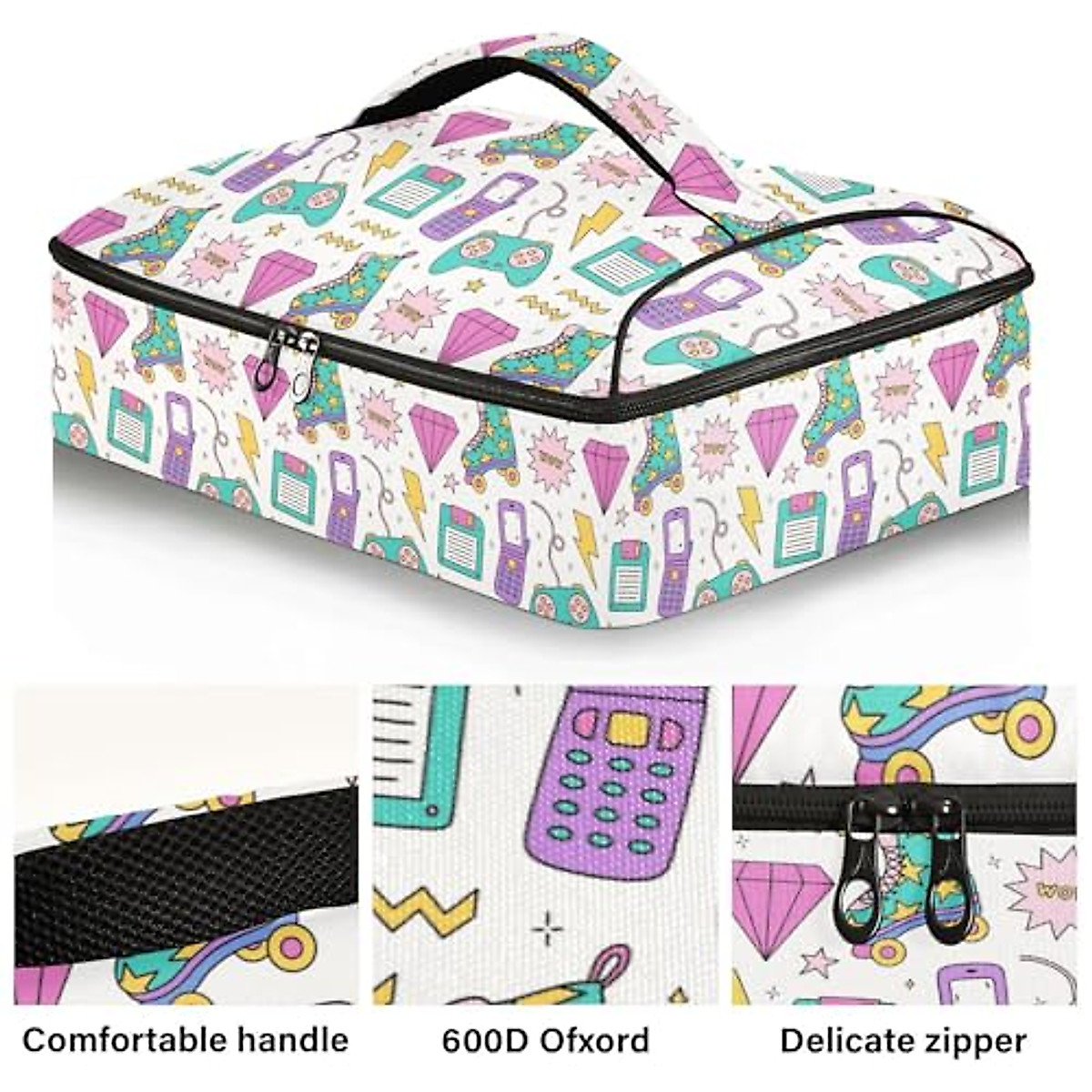 Kcldeci Insulated Thermal Food Carrier Insulated Casserole Carrier for Hot or Cold Food,Joystick Gamepad Lightnings Insulated Tote Bag for Potluck Cookouts Parties Picnic,Lasagna Lugger